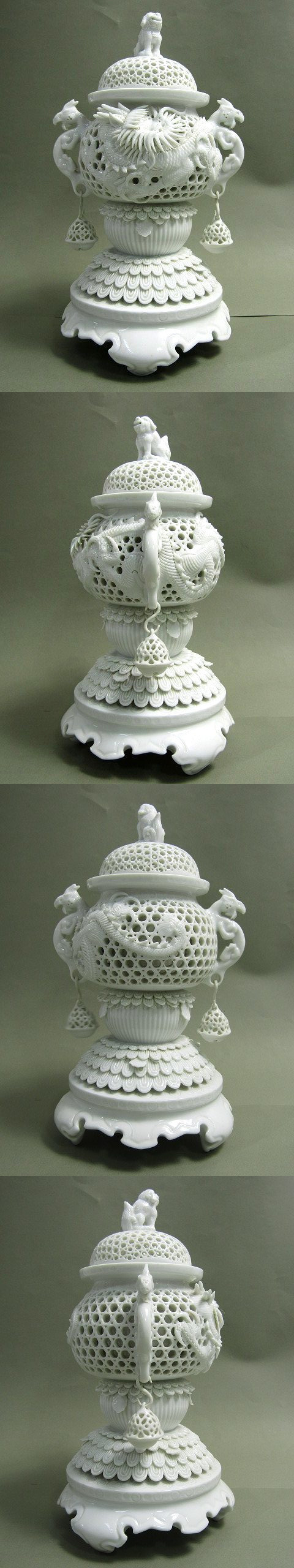 日本代購代標第一品牌【樂淘letao】－Z434 平戸焼 十五代 中里茂右衛門 作 白磁 龍目透 香炉【説明欄に詳細写真有り】